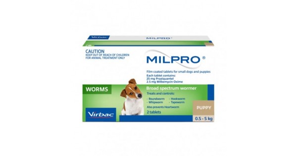 Milpro for Small Dogs & Puppies 0.5-5kg (1.1-11lbs) - Milbemax Tablets